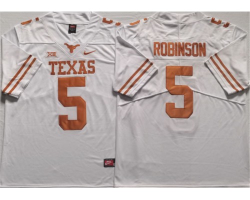 NCAA Texas Longhorns #5 Bijan Robinson White College Football Jersey