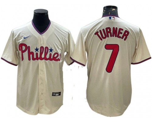 Philadelphia Phillies #7 Trea Turner Cream Cool Base Jersey