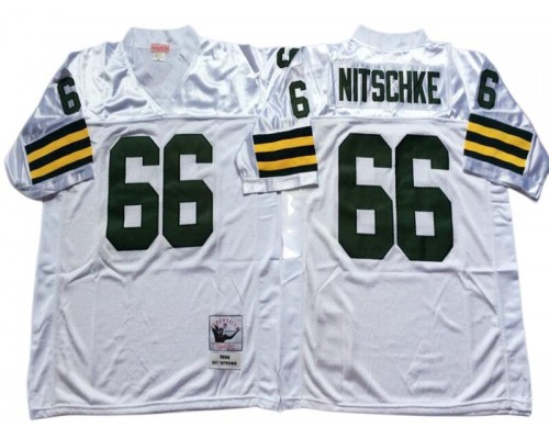 M&N Green Bay Packers #66 Ray Nitschke White Throwback Jersey