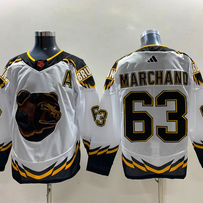 Boston Bruins #63 Brad Marchand White 2022/23 Reverse Retro Hockey Jersey